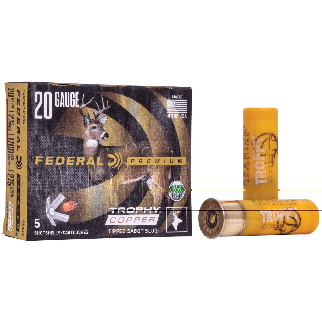 FEDERAL FEP20-P PREMIUM 20 GA 275 GRAIN TROPHY COPPER SLUG 5 RNDS ...
